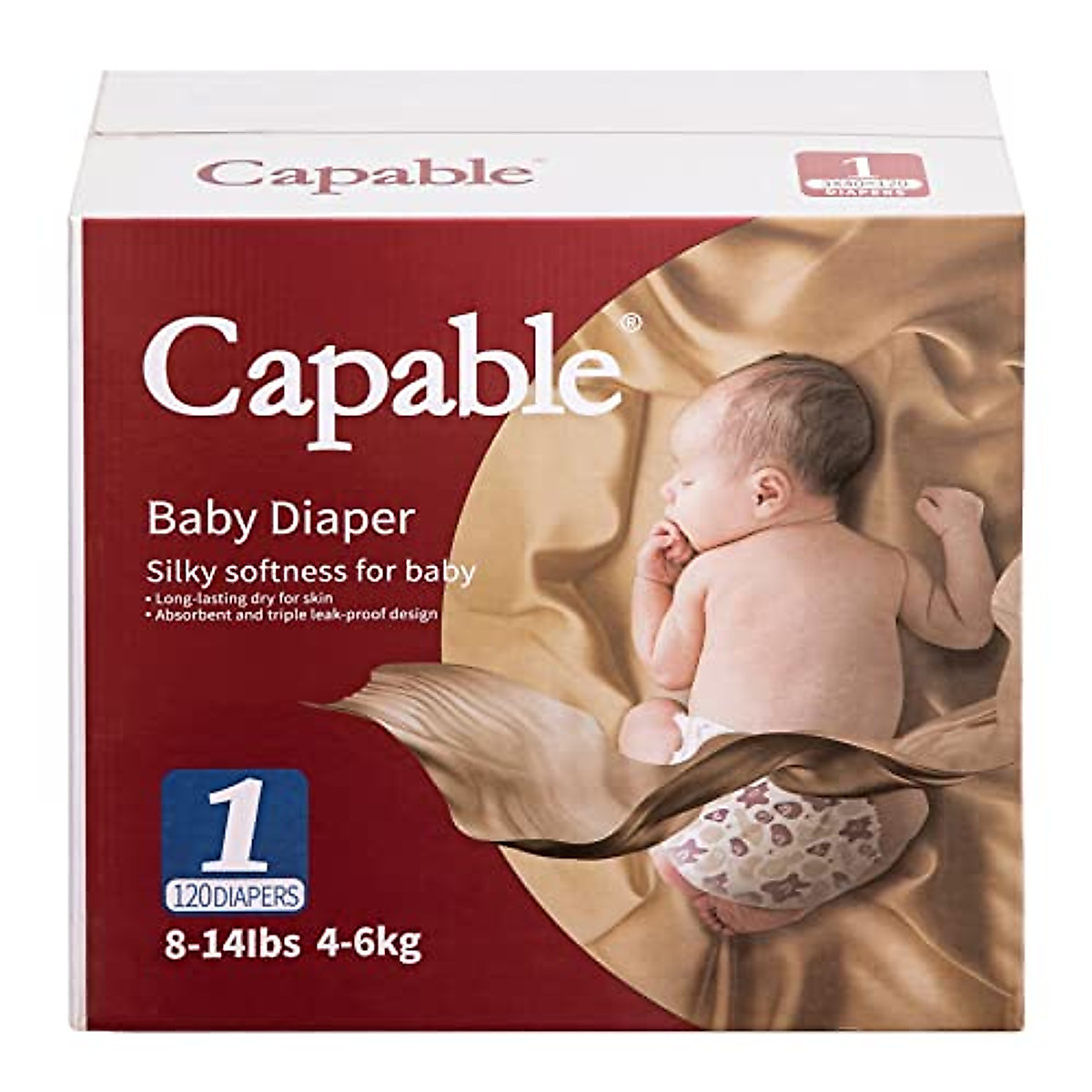 Capable Newborn Diapers Size 1, 120 Count, Triple Leak-Proof Baby Diapers, Hypoallergenic Disposable Diapers with Wetness Indicator, Extra-Absorbent, Light and Snug