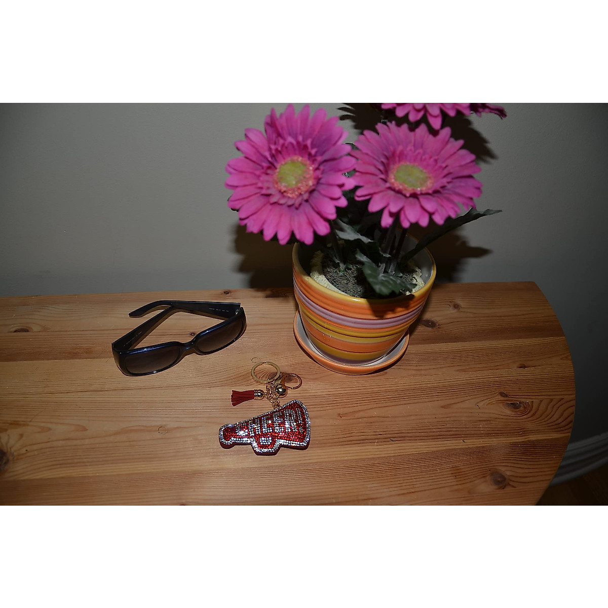 Popfizzy Red Cheer Keychains for Girls, Bling Cheerleader Backpack Keychain, Cheerleading Bag Charm, Cheer Gift, Cheer Pom Pom Keychain