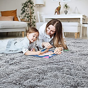 Comeet Fluffy Shaggy Area Rugs for Bedroom, 5'X8', Grey Rug Soft Shag Rug for Living Room, Anti-Skid Bedside Rug for Kids Room, Shaggy Throw Rug for Nursery Room, Dorm Home Decor Furry Carpet
