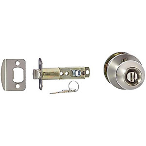 Amazon Basics Exterior Door Knob With Lock, Standard Ball, Satin Nickel