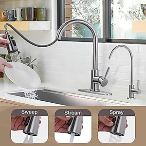 Kitchen Faucet and Water Filter Faucet Combo, WOWOW Stainless Steel Kitchen Sink Faucet with Drinking Water Faucet for Reverse Osmosis or Water Filtration System, Brushed Nickel