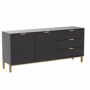 AIEGLE Sideboard Buffet Cabinet with 3 Drawers & 2 Doors for Kitchen, Entryway Cupboard with Gold Metal Legs, Black (62.9" L x 15.7" W x 27.5" H)