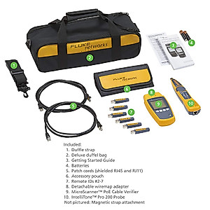 Fluke Networks - 5018513 MS-POE-KIT MicroScanner Copper Cable Verifier & PoE tester for RJ-45 Category 5-6A Ethernet Cables, Includes IntelliTone Pro 200 & Remote ID Kit