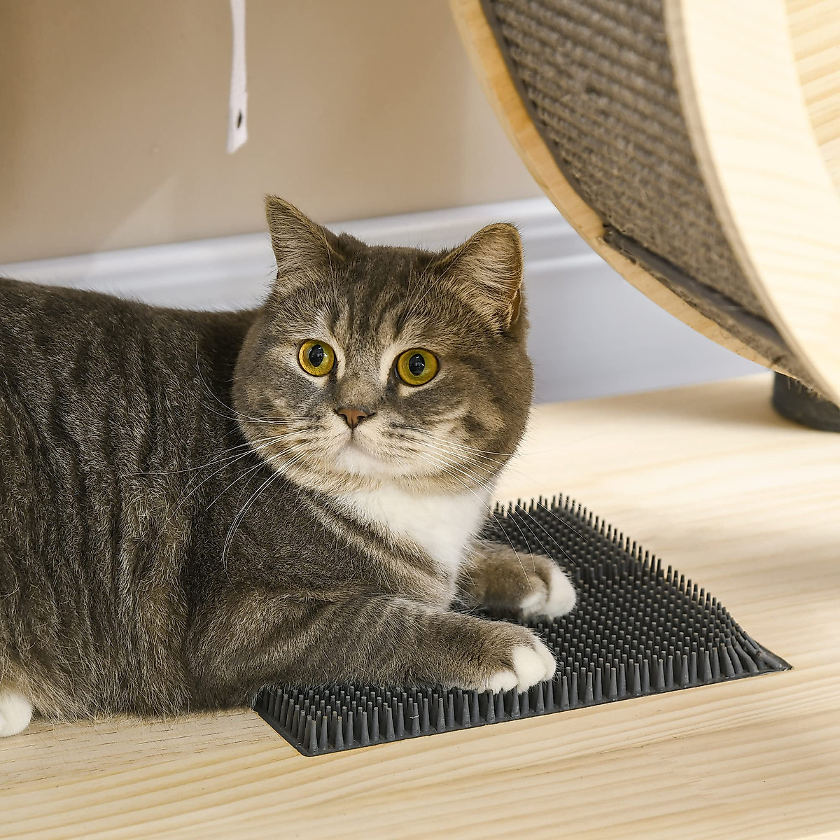 PawHut 56" Cat Tree Activity Condo Luxury Pine Wood with Hamster-Wheel, Sisal Scratching Posts, Elevated Perches, & Roomy Interior