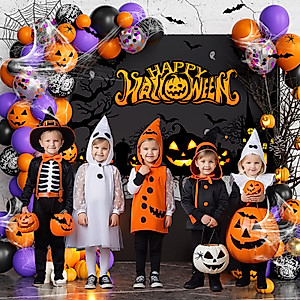 Fiesec Halloween Party Decorations, Happy Boo Day Party Decorations, Happy Halloween Outdoor Indoor Yard Home Room Decor, Backdrop Banner Balloon Spider Web Boxes Cutout Bat Ghost
