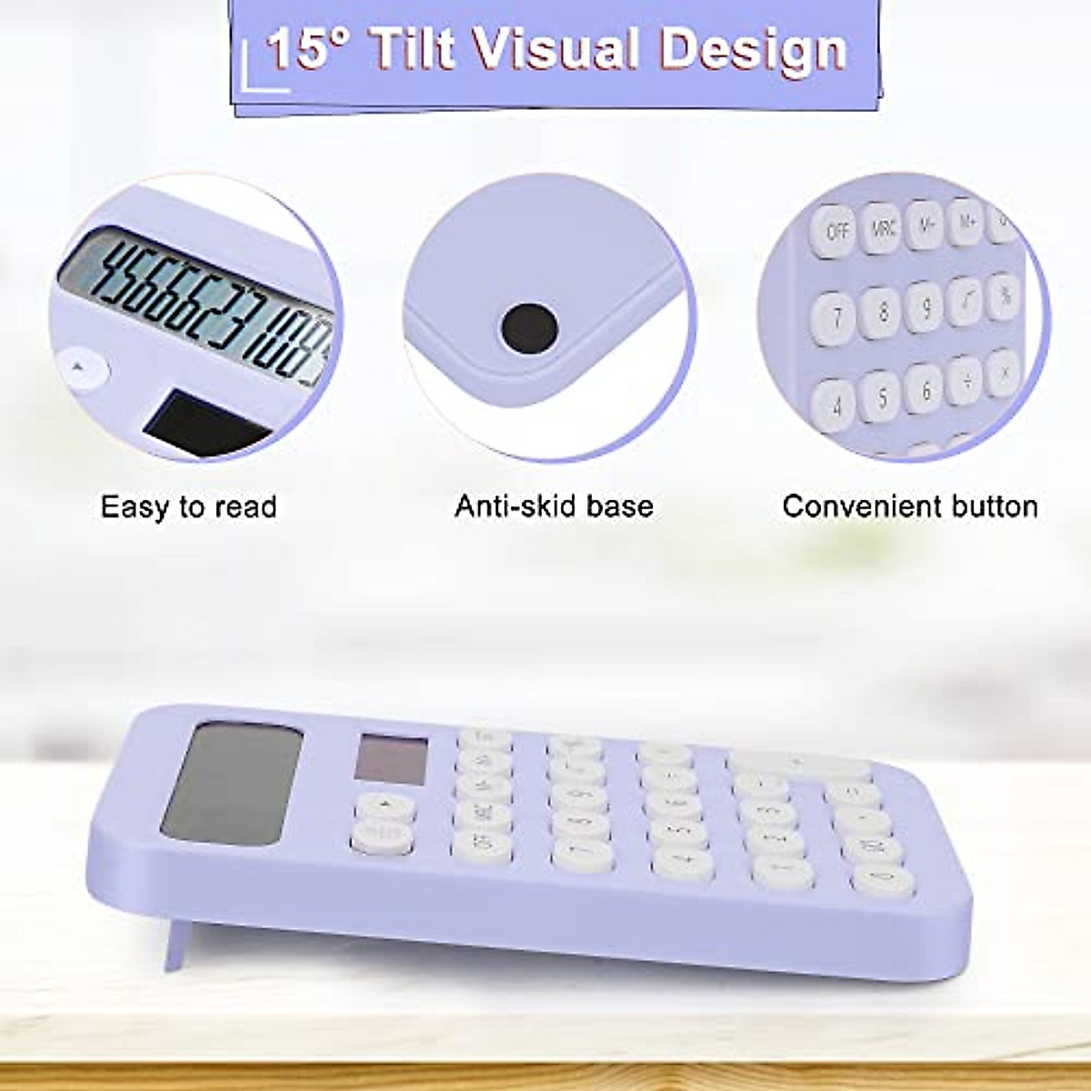 VEWINGL Standard Calculator 12 Digit,Desktop Dual Power Battery and Solar,Desk Calculator with Large LCD Display for Office,School, Home & Business Use,Automatic Sleep.5.7 * 3.5in (Purple) (XT-50)