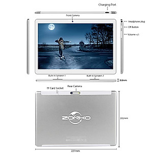 ZONKO 10 inch Tablet, Android 9.0 Pie, Octa-Core Processor, 5G Wi-Fi,10 inch Android Tablets, 32GB Storage, 1920x1200 IPS HD G+G Display, GPS,Metal Body,Silver