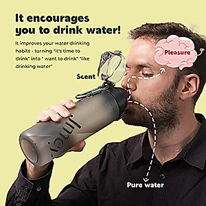 JMEY Upgrade Gen 3.0 Scent-Based™ Water Bottle with Straw Leakproof Flip, 1-Pack Scent Pod (D-Ring™ Plus, 60 Days), BPA-Free, 32oz for Travel Sports Gym Home Outdoor School - Black+Clear Lid