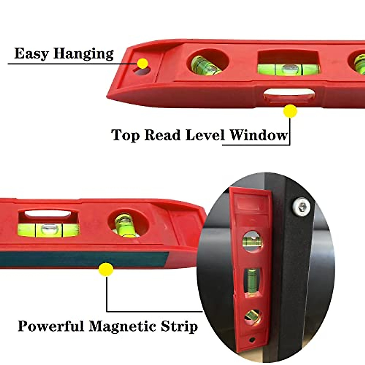 3 PCS Magnetic Torpedo Level, 6 Inch Bubble Level with 45°/90°/180° Bubbles, Shock Resistant Magnetic Level Tool for Measuring