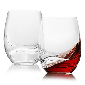 VC VEENU CRYSTAL Tumbler Glasses Set Of 2, Stemless Drinking Elegant Drinkware Glasses Set with Modern Lines, Dishwasher Safe, 100% Lead-Free Glass (16.9 Oz)