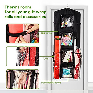 Unjumbly 49.5 Inch Hanging Vertical Gift Wrap Organizer, Double Sided Design, 10 Storage Pockets for Your Gift Wrapping Paper Bows, Gift Bags and Ribbon (Black)