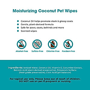 Best Pet Supplies Coconut-Scented Moisturizing Pet Wipes for Dogs & Cats – Extra Soft & Strong Grooming Wipes with Gentle Plant-Derived Formula, Model Number: WW-CO-100 Count (Pack of 1)
