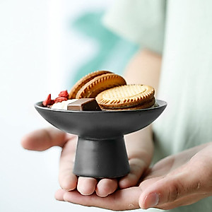 Luxshiny MINI Appetizer Plate 4.5inch SMALL Footed Ceramic Bowl Porcelain Pedestals Bowl MINI Decorative Fruit Bowl Vintage Round Serving Plate for Dried Fruit Candy Nuts Snacks Black