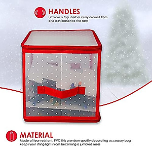 Home Basics Textured Polka Dot Christmas Light Bag Seasonal Holiday Clear Transparent Storage for Easter, 4th July, Fall, Halloween, Red