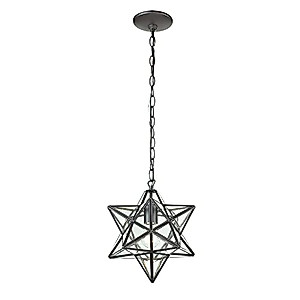 Elk 9-Inch Moravian Star Pendant - 145-001 Mini Pendant in Clear Glass and Oil Rubbed Bronze – LED Bulb, Dimmer and Smart Switch Compatible - Farmhouse and Eclectic Room Décor - Ceiling Light Fixture