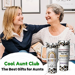 Ksoemar 40 Oz Auntie Cup with Handle and Straw, Double Wall Stainless Steel Auntie Mugs, Insulated Aunt Coffee Travel Mug, Aunt Cup Gifts Ideas for Birthday, Mothers Day, Christmas