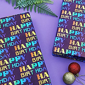 Happy Birthday Wrapping Paper for Men Women Gift Wrap,6 Folded Sheets Gradient Color Girls Boys Kids Adult Dark Purple Gift Wrapping Paper for Birthday Party Gift Wrap Supplies,28 * 20 Inch