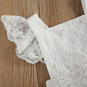 Newborn Baby Girl Romper Lace Tutu Dress Bodysuit Ruffle Sleeveless Jumpsuit with Headband Summer Outfits (White, 0-6 Months)