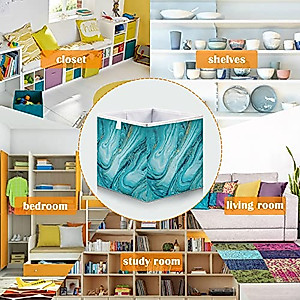 xigua Turquoise Marble Cube Storage Bin Large Collapsible Storage Basket Toys Clothes Organizer Box for Shelf Closet Bedroom Home Office, 11 x 11 x 11 Inch