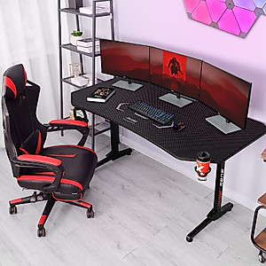 AuAg Gaming Desk 63 inch Larger Battlestation PC Computer Desk Home Office Desk Gaming Table Gamer Workstation with Full-Sized Desk Mat & Cup Holder & Headphone Hook & Powerful Cabling Management