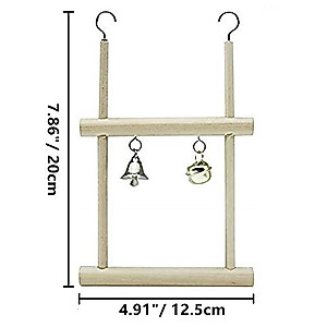 Litewoo Bird Hook Swing with Bell Toys, Hanging Stand Swing, Wooden Perch Swing for Small Bird and Parrot