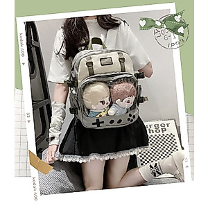 HOKMAH Cute Ita Backpack for Women Girls, Kawaii Clear Window Design Pins Plush Display, Lolita Itabag Japanese Style Bag School (Green)