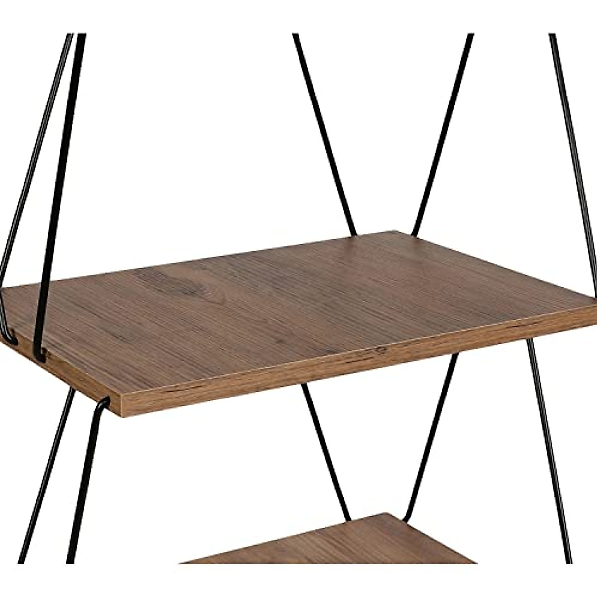 The Urban Port Tup 30-Inch Modern Rectangular 3-Tier Etagere Wood Storage Rack, Metal Frame and Legs, Natural Brown