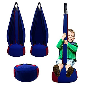 DEARCOOL 4 in 1 Kids Pod Swing Seat, Child Hammock Chair with Inflatable Cushion, 100% Cotton, for Indoor and Outdoor use, with Adjustable Belt, All Accessories Included