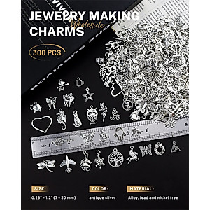 JIALEEY 300 PCS Wholesale Bulk Lots Jewelry Making Charms Mixed Smooth Tibetan Silver Alloy Charms Pendants DIY for Bracelet Necklace Jewelry Making and Crafting