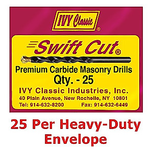IVY Classic 10302 1/4 x 4-Inch Premium Carbide Masonry Drill Bit, 25-Pack