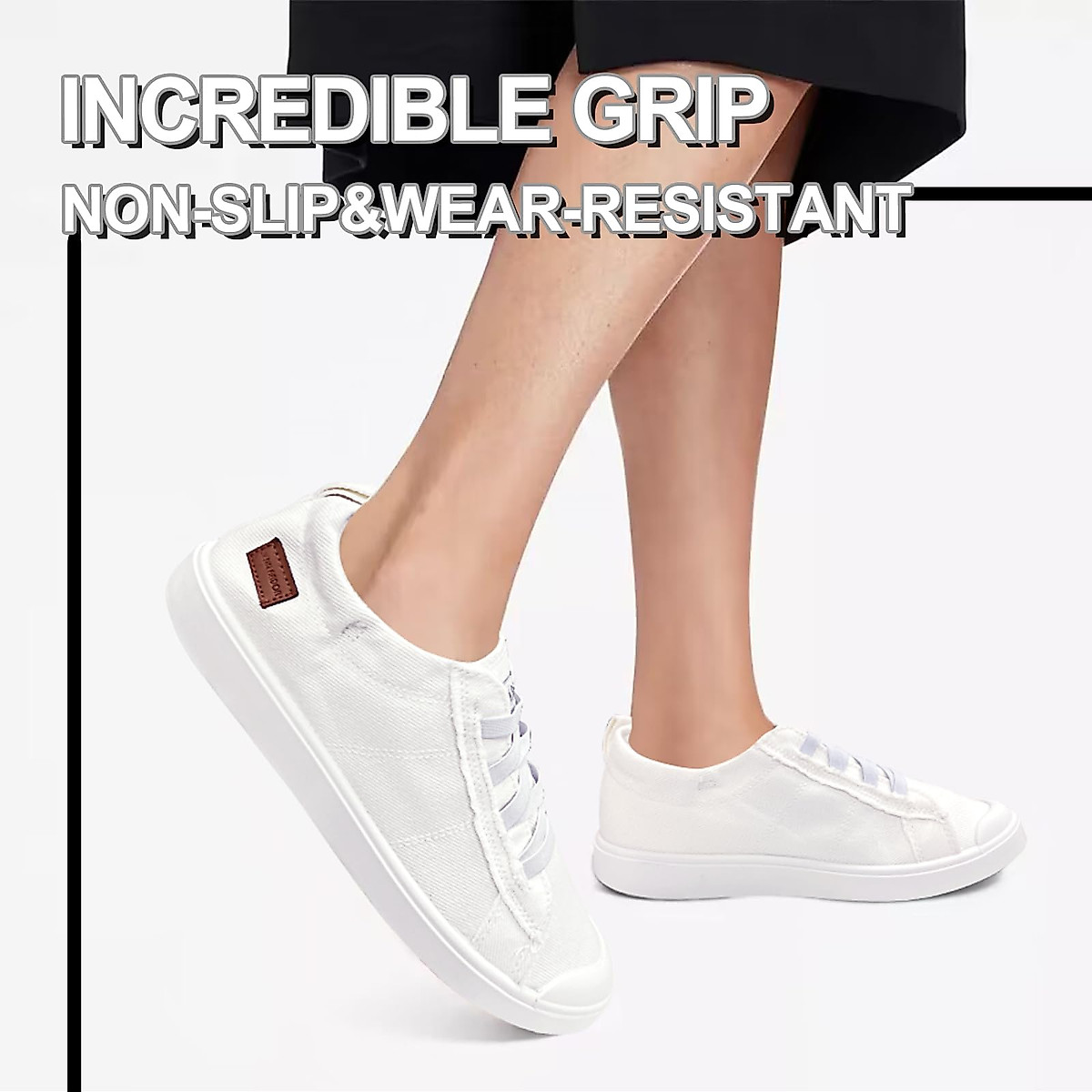 JENN ARDOR Womens Stylish Canvas Slip On Sneakers Low Top Casual Walking Shoes with Comfort, Durable, Lightweight, Non-Slip A-White