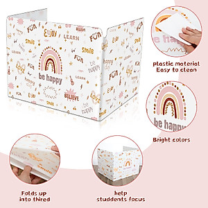 Perkoop 30pcs Plastic Privacy Desk Dividers for Students Rainbow Inspirational Boards Reduce Distractions Study Carrel Divider Folders Plastic Boards for Student Testing Classroom