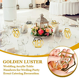 Velidy Table Numbers,1-20Wedding Acrylic Standing Table Numbers with Holder Base for Wedding, Party, Events or Catering Decoration (Gold)