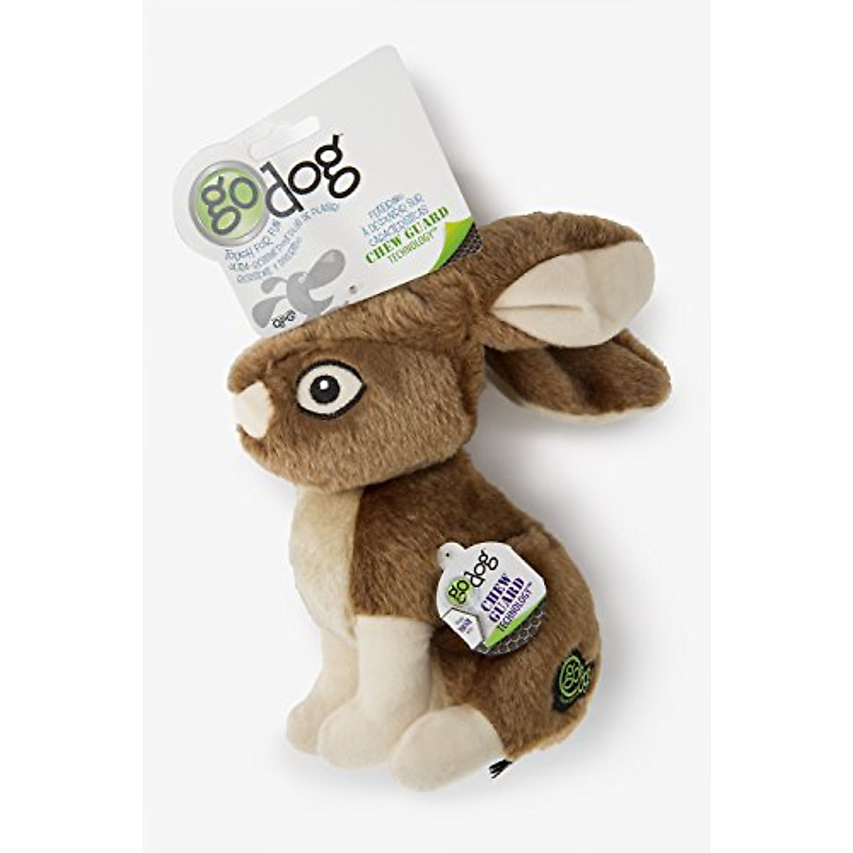 goDog Wildlife Rabbit Squeaky Plush Dog Toy, Chew Guard Technology - Brown, Large