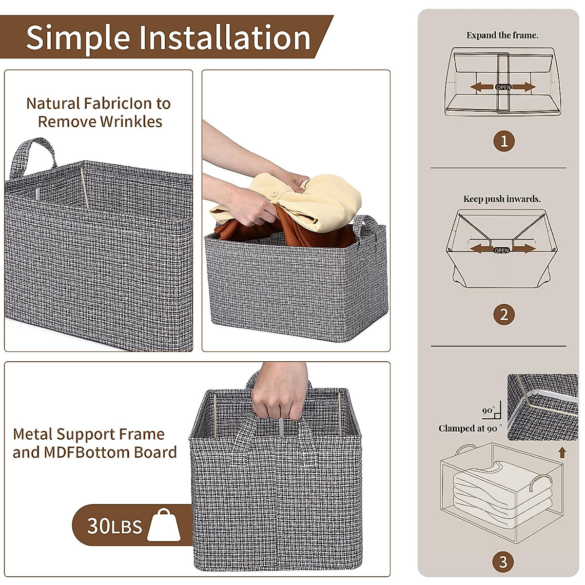 GOMAJI Storage Bins, Fabric Storage Baskets with Handles, Closet Organizer Bin for Clothes, Toys, Books, Nursery, Home Office, Black & White, 2-Pack, 14.75" L x 10.25" W x 8.25" H