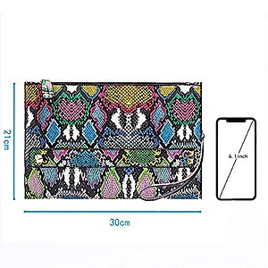 Snakeskin Leather Envelope Clutch Purse Women Girls Oversized Messenger Handbag Tote Wristlet Bag