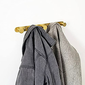 Estrend Brushed Gold Coat Rack Wall Mount Coat Hook Rail Towel Rack with 5 Heavy Duty Hooks for Entryway, Foyer, Hallway, Bathroom, Bedroom