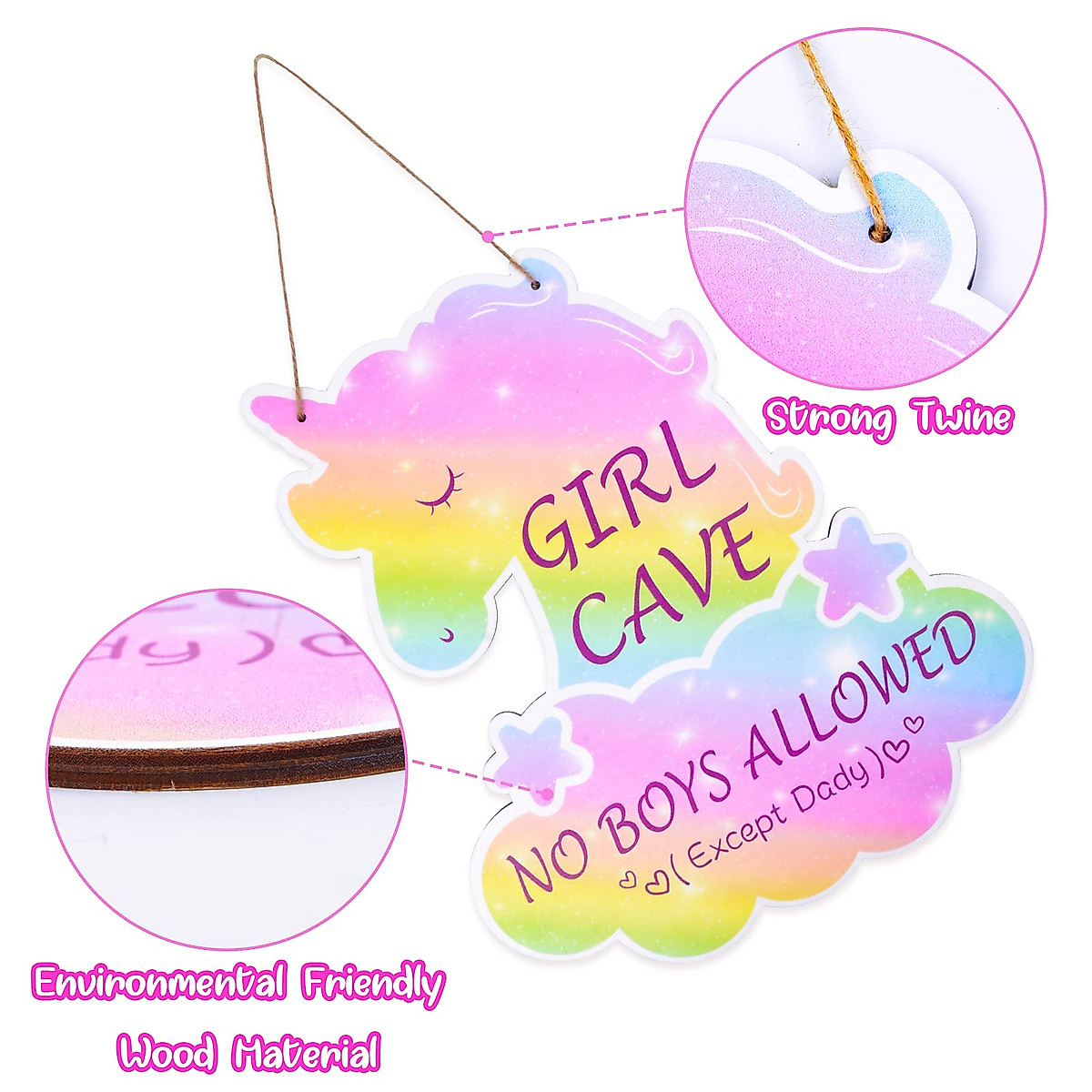 Girl Cave Sign, Men Cave Sign, Kids Room Decoration Unicorn Dinosaur Eco-friendly Wooden Kids Room Sign (Unicorn Girl Cave)