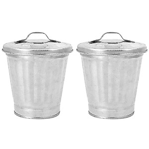 Zerodeko Outdoor 2Pcs Mini Trash Can, Small Galvanized Metal Garbage Can with Lid, Desktop Waste Bin Pencil Holder Cup Decorative Flower Pot Tabletop Decor for Home, Kitchen, Office, Mini