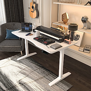 Monomi Height Adjustable Electric Standing Desk, 55 x 28 Inches Stand up Desk, Sit Stand Home Office Computer Desk(White Frame+Marble White Top)