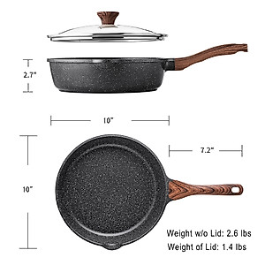 SENSARTE Nonstick Deep Frying Pan Skillet, 10/11/12-inch Saute Pan with Lid, Stay-cool Handle, Chef Pan Healthy Stone Cookware Cooking Pan, Induction Compatible, PFOA Free (10-Inch)