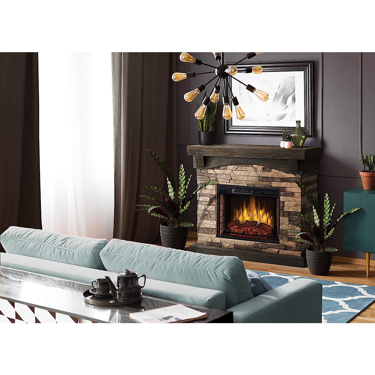 Muskoka 42" Sable Mills Tan Faux Stone Mantel Electric Fireplace