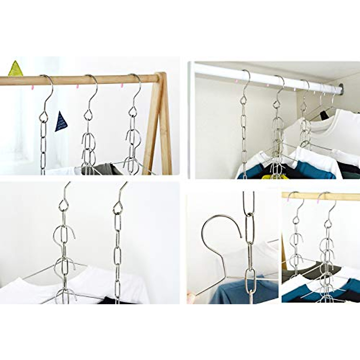 Falytemow Stainless Steel Space Saving Hanger Chains Magic Hangers Closet Space Saver Hanger Organizer Cascading Hangers Gain 80% More Space Set of 4