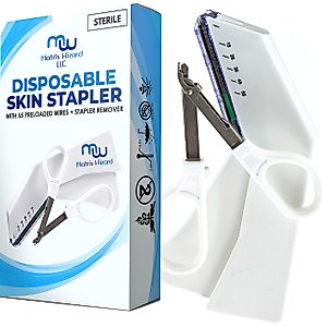 Disposable Skin Stapler (Suture Thread Alternative) with 55 Preloaded Wires Plus Stapler Remover Tool for Outdoor Camping Emergency Survival Demo, First Aid Field Emergency Practice Vet Use
