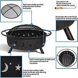 LEAYAN Garden Fire Pit Grill Bowl Grill Barbecue Rack Round Outdoor Fire Pit, Wood Burning Patio & Backyard Firepit with Mesh Spark Screen and Fireplace Poker, for Camping Picnic Outdoor Fire Pits