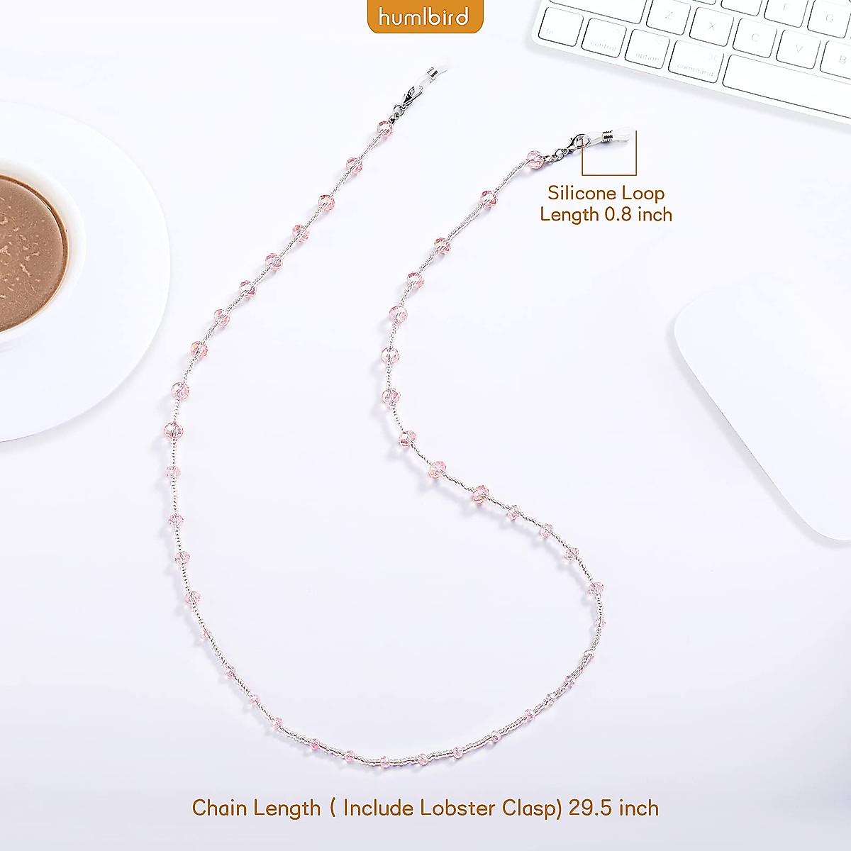 humlbird Eyeglass Chain for Women Stylish Mask Lanyard Natural Crystal Mask Chain Eye Glasses Holder Strap, Pink