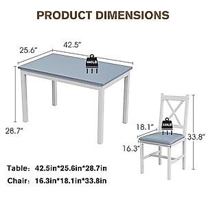 Alohappy Dining Room Table Set for 4, 5 Piece Kitchen Table Set Morden Wood Rectangle Breakfast Table and Chairs for Small Space (Blue)