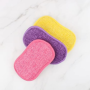 DEFUTAY 3 PCS Kitchen Scrub Sponge, Heavy Duty Scouring Pads, Washing Up Cleaner,Household Cleaning Wash Cloth with Adhesive Hooks（Color Random）
