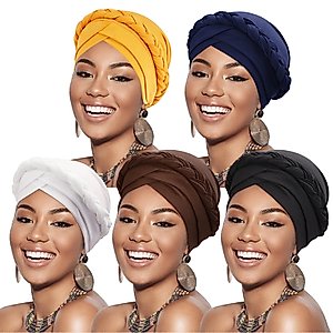 DRESHOW African Turban Pre-Tied Twisted Braid Head Wrap Hat Beanie Headwraps for Black Women Chemo Cancer Cap