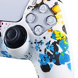 YoRHa Grip Texture Silicone Skin for PS5 Controller x 2(Graffiti) with Pro Thumb Grips x 8